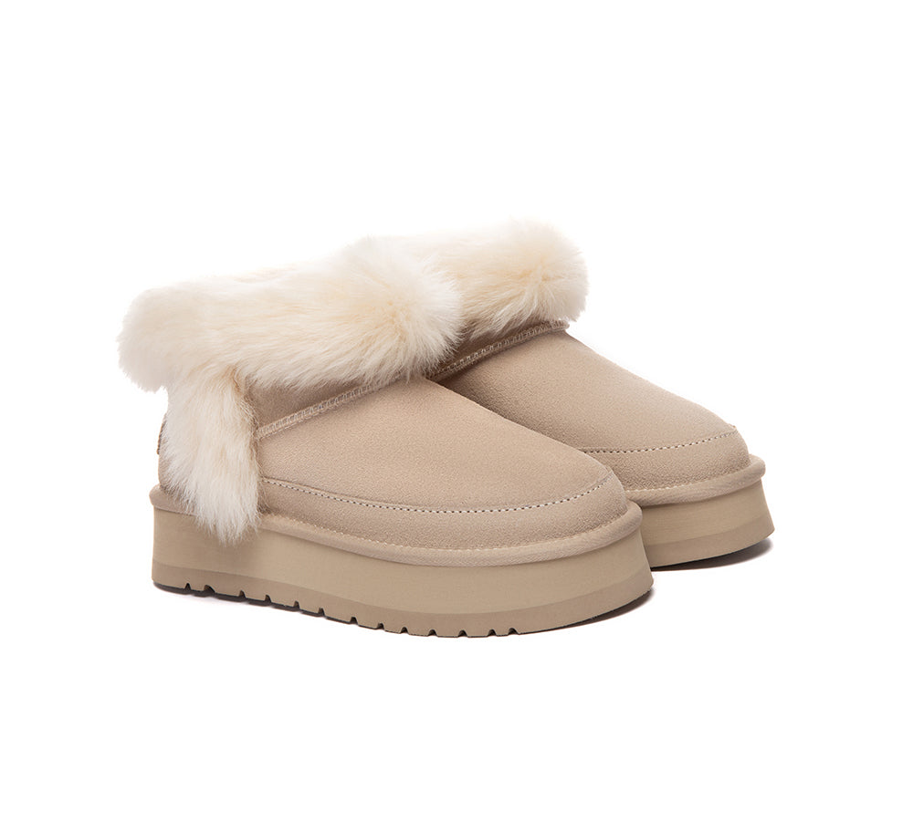 AUSTRALIAN SHEPHERD® UGG Boots Women Sheepskin Wool Trim Ankle Platfor ...