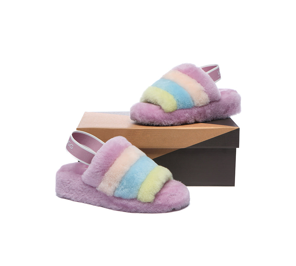 Women Slingback Fluffy Slides Puffy Special Color – Australian Shepherd ...